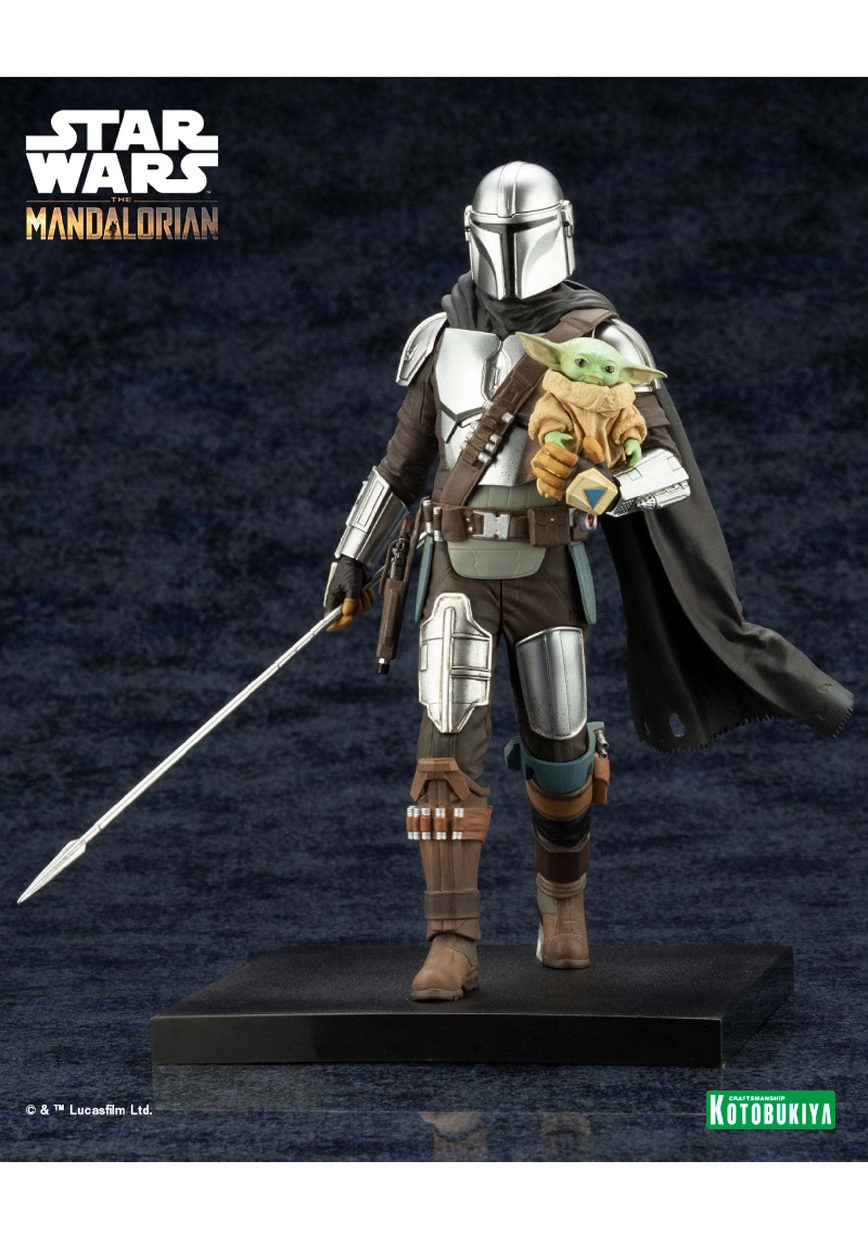 Kotobukiya Star Wars: The Mandalorian & Grogu with Beskar Staff ARTFX+ Statue, Multicolor