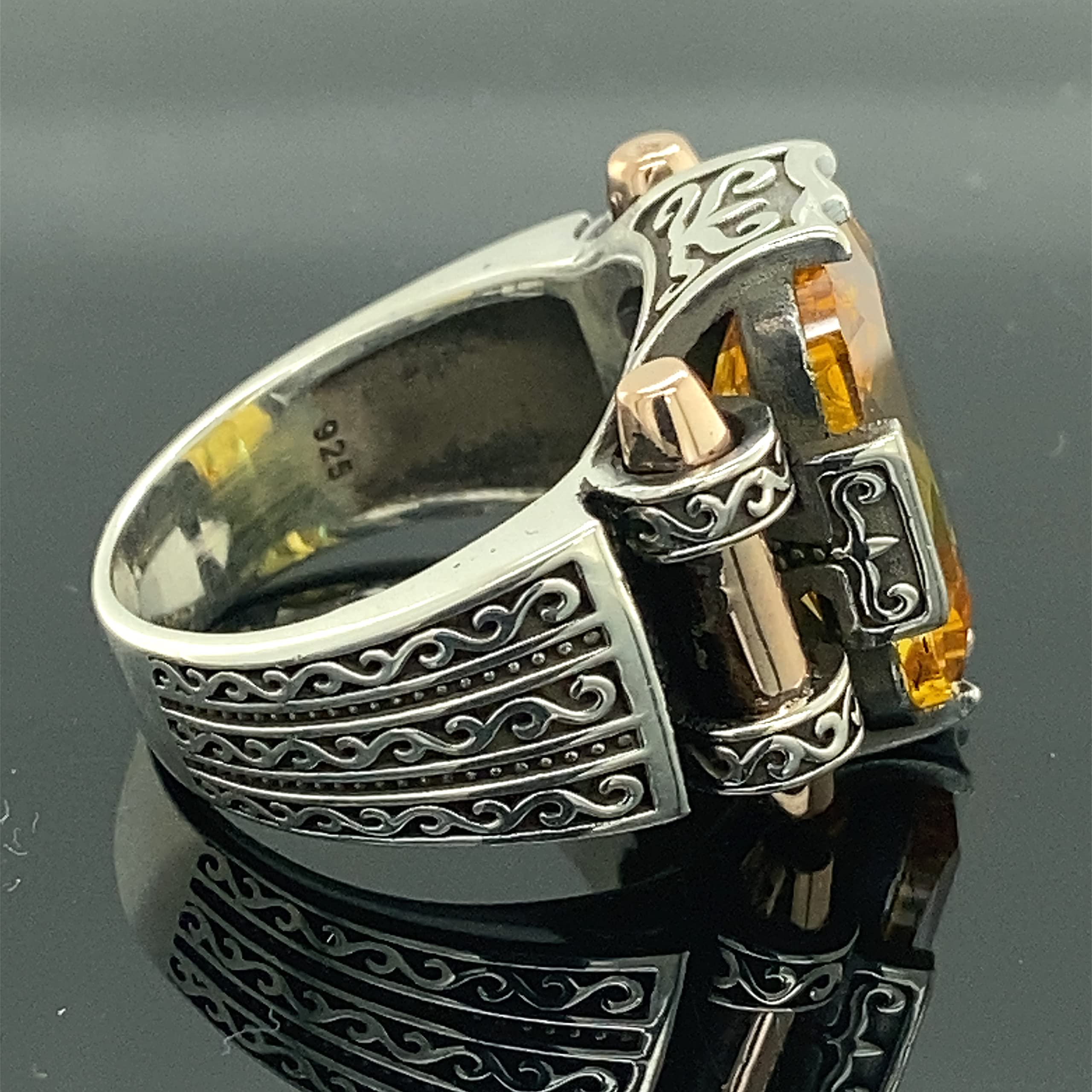 Sterling Silver Ring, Yellow Citrine Stone Ring, Turkish Handmade Ring, Raw Gemstone Ring, 925k Sterling Silver Ring, Gift For Him