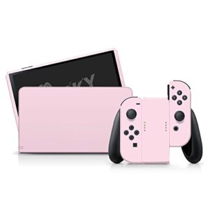 Tacky Design Classic Solid Color Skin Compatible with Nintendo Switch OLED Skin- Vinyl 3M Stickers Set - Simple Color Compatible with Joy Con, Console, Dock - Decal Full Wrap (Baby Pink)