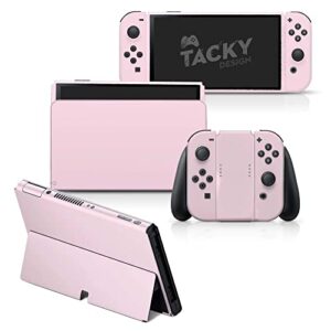 tacky design classic solid color skin compatible with nintendo switch oled skin- vinyl 3m stickers set - simple color compatible with joy con, console, dock - decal full wrap (baby pink)