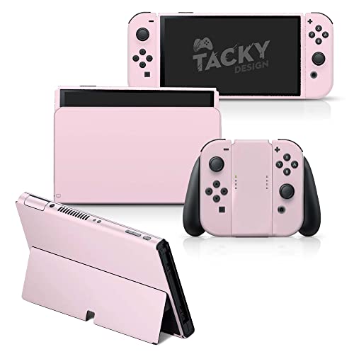 Tacky Design Classic Solid Color Skin Compatible with Nintendo Switch OLED Skin- Vinyl 3M Stickers Set - Simple Color Compatible with Joy Con, Console, Dock - Decal Full Wrap (Baby Pink)