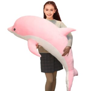 dolphin stuffed animals plush pillow super soft sea animal plush toys dolls for boys girls sleeping cushion gift (100cm/39.37in, pink)