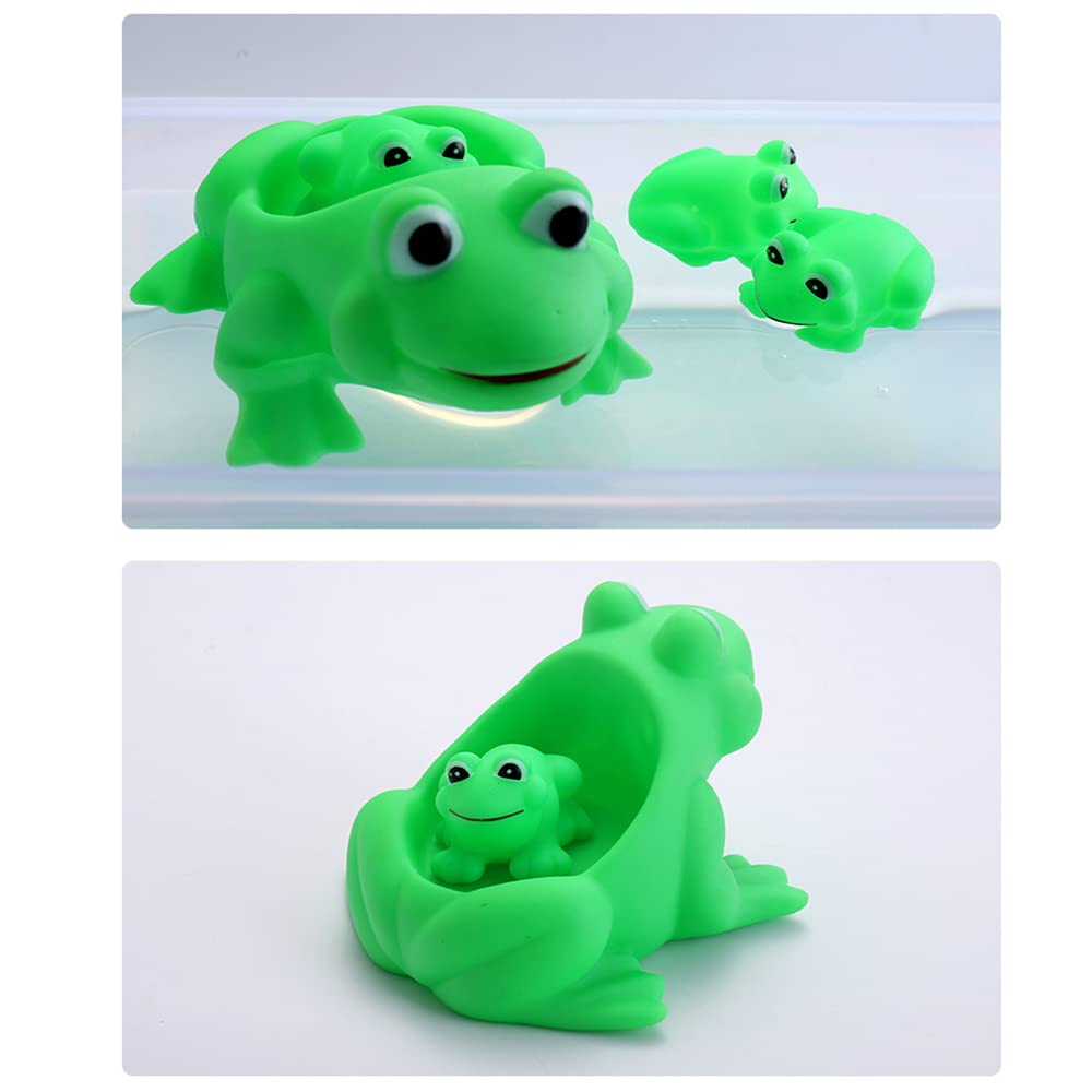 Baby Bath Toys 4Pcs Rubber Green Frog Family Squeak Float Bath Ducks Bath Tub Shower Toys for Toddlers Boys Girls