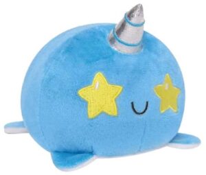 teeturtle - the original reversible narwhal plushie - white + blue starry eyes - cute sensory fidget stuffed animals that show your mood