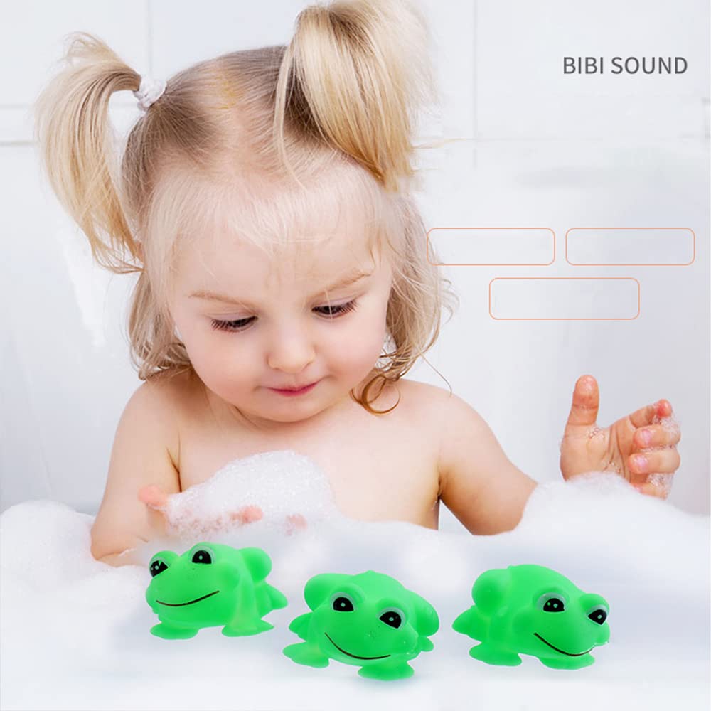 Baby Bath Toys 4Pcs Rubber Green Frog Family Squeak Float Bath Ducks Bath Tub Shower Toys for Toddlers Boys Girls