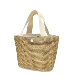 women straw beach tote mini bags handmade woven bag with handle boho summer handwoven handbag purse (white)