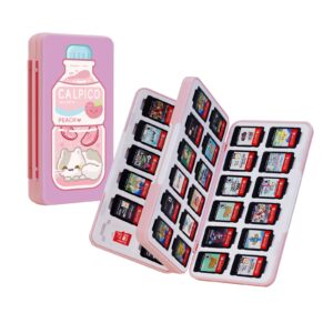 jingdu 48-slot game card case for switch game fans, the game cartridge case holder for switch/ns/oled/lite games can store 48 game cards and 24 micro sd cards, hard shell, silicon lining, cute cat