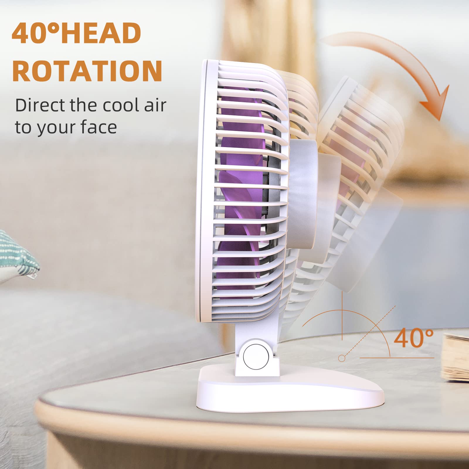 Koonie USB Small Desk Fan with Strong Airflow, 4 Inch Mini Personal Quiet Fan, 3 Speeds, 40° Head Adjustment for Desktop Office,Table