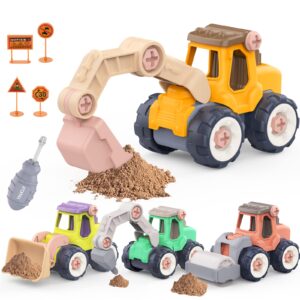 vcent toy 8 pack stem construction sand toys for toddlers age 3-5, take apart truck toys for 3+ year old boys, excavator beach toys construction vehicles