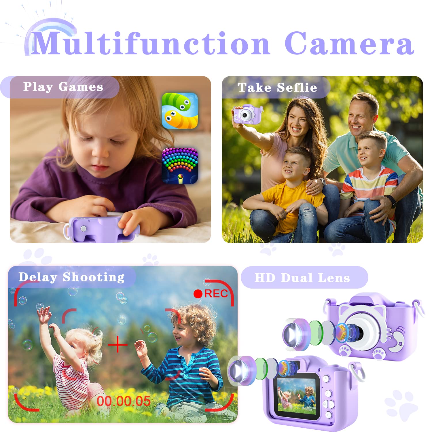 CIMELR Kids Camera Toys for 3 4 5 6 7 8 9 10 11 12 Years Old Boys/Girls, Kids Digital Camera for Toddler with Video, Birthday Festival for Kids, Selfie Camera for Kids, 32GB TF Card