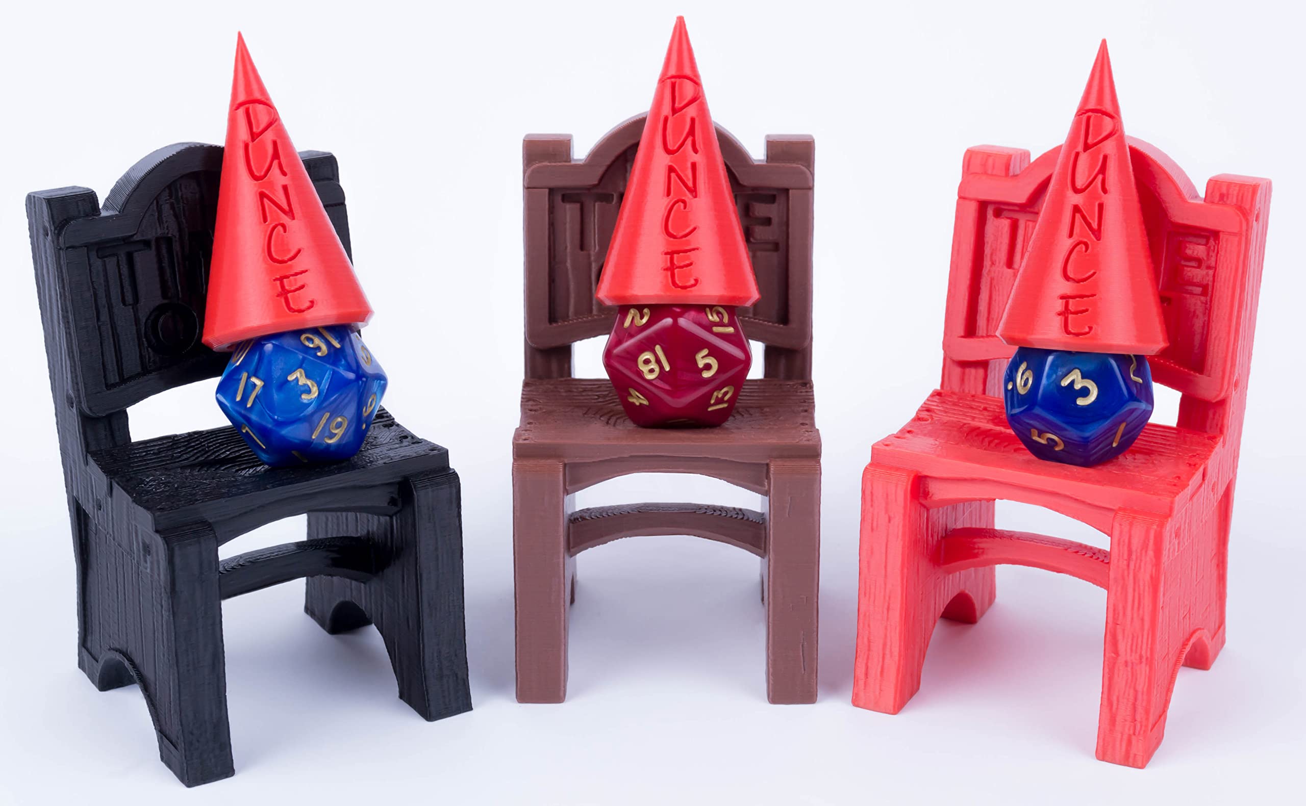 Chair of Shame with a Dunce Cap, Time Out Chair, Dice Jail for Poorly Rolling Dice, 3D Vikings (3 Pack)