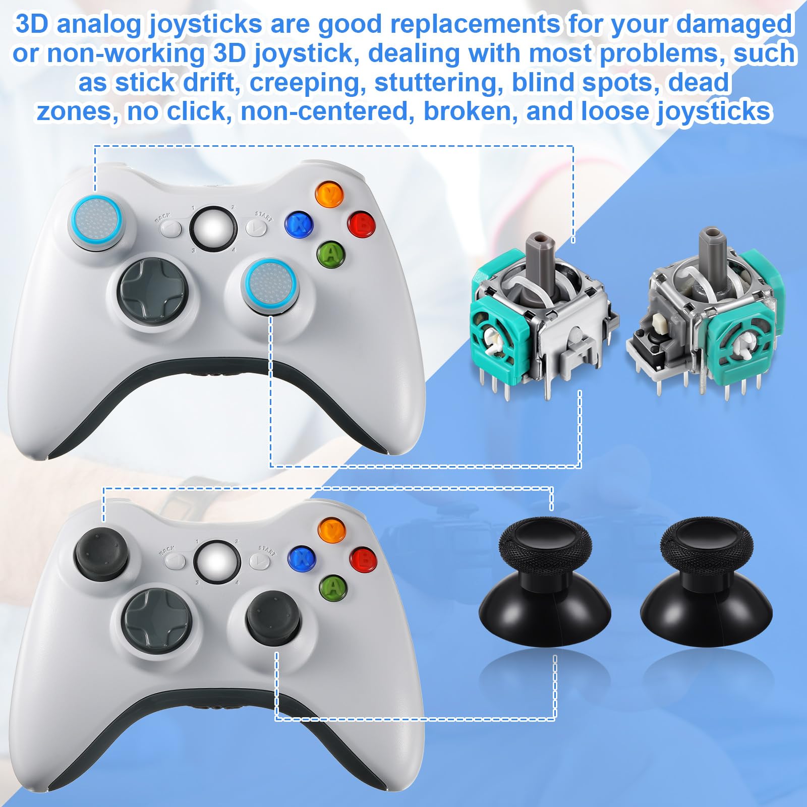 Yunsailing 37 Pcs Analog Joysticks Repair Kit Compatible with Xbox One Controllers, Include Bumper Buttons Replacement Thumbstick Hat Silicone Hat Covers with Screwdriver Repair Parts [video game] [video game]