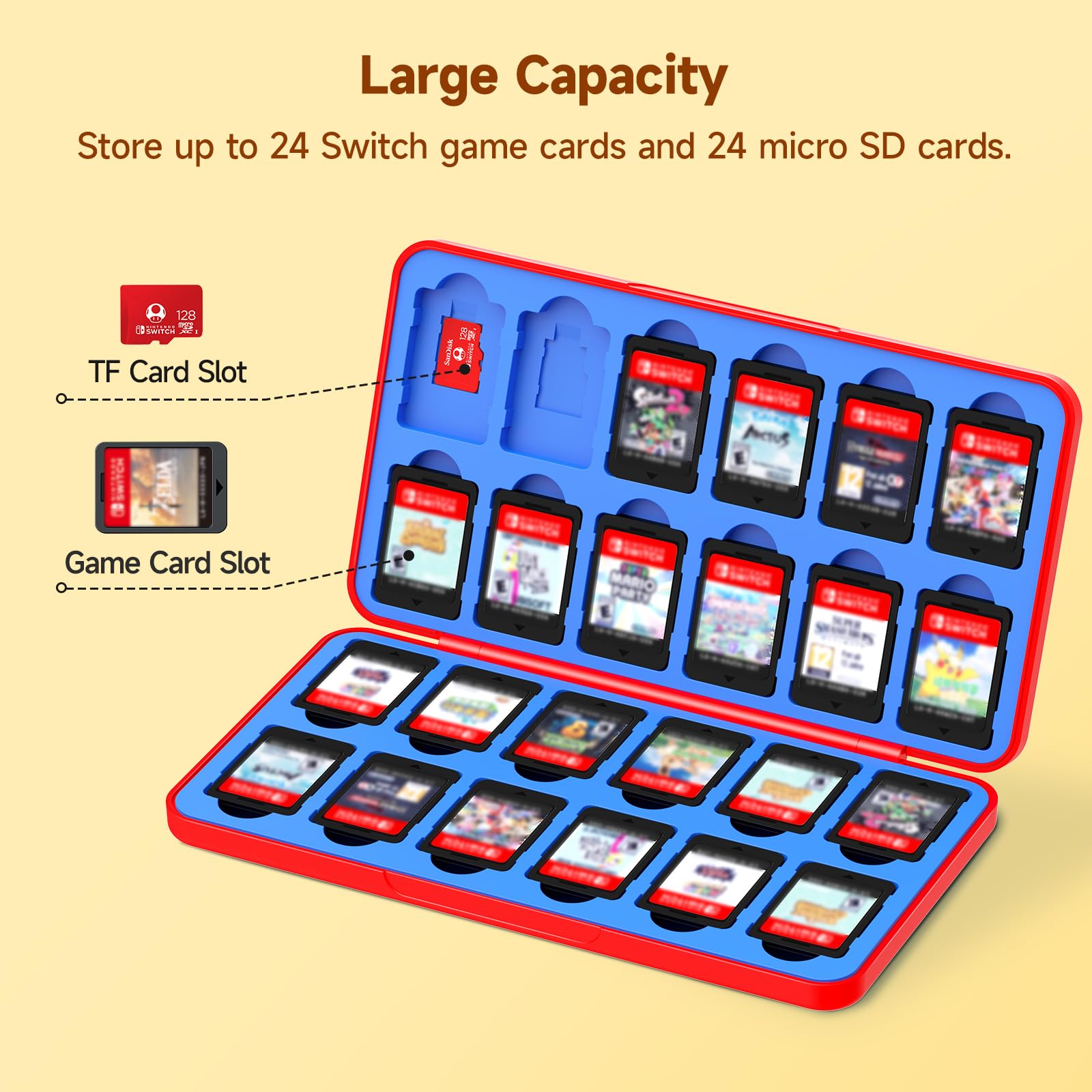 JINGDU 24-Slot Switch Game Case Compatible with Nintendo Switch Game Cards & micro SD Cards, Portable Game Card Holder Organizer Suitable for Switch NS, Lite & OLED Games, Red