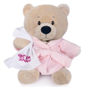 my oli 9" teddy bears cloth bear stuffed animal plush toys bear dressed in bathrobe with soothing towel “get well soon” sleeping soft toy bedtime gifts for baby kids girls boys，pink