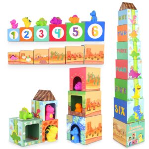 dinorun toys for 1 year old, sorting & stacking blocks, number nesting boxes for 1-3 kids preschool learning, toddlers montessori toy christmas birthday gift for boys girls age 1 2 3