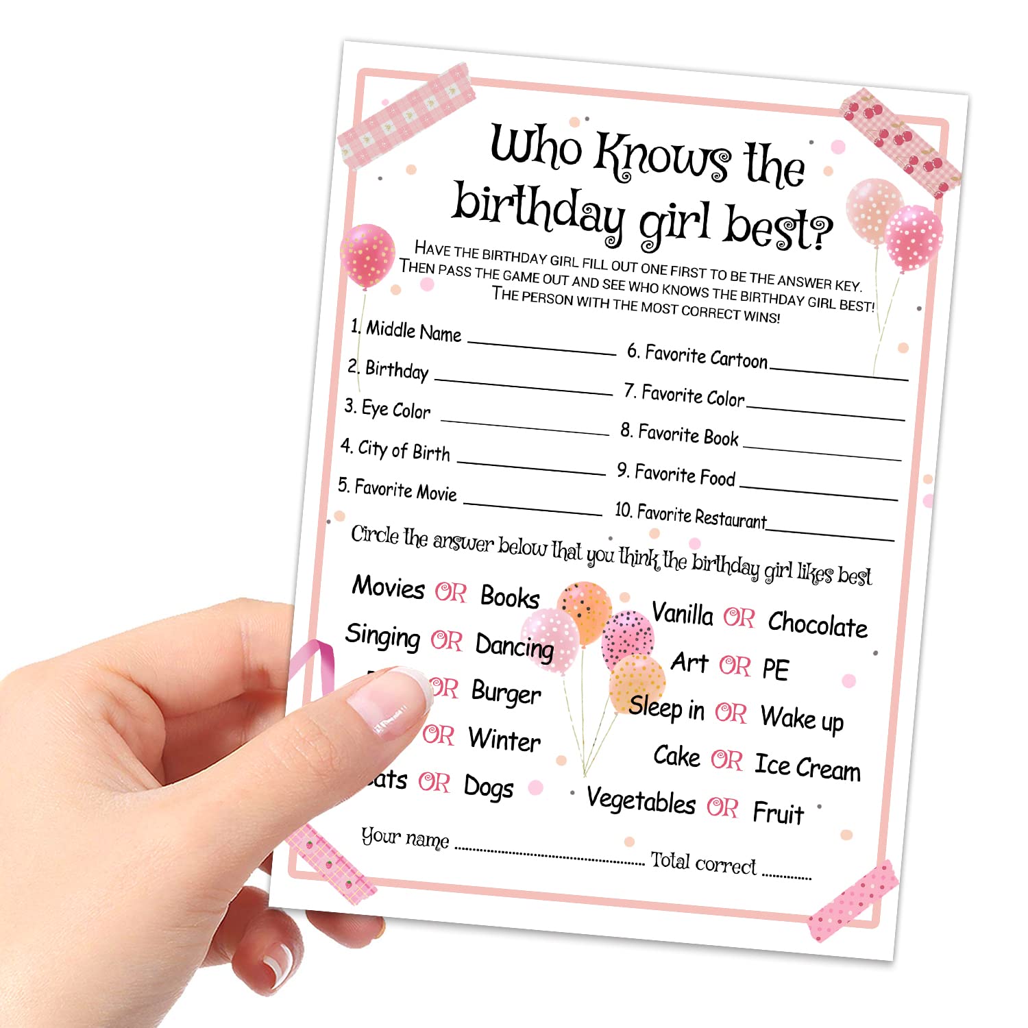 Who Knows The Birthday Girl Best - Birthday Girl Party Game - Girl Birthday Party Activity Notebook Themed Party Activity and Idea - Girl Birthday Supplies, Activity, Decorations - 20 Game Cards