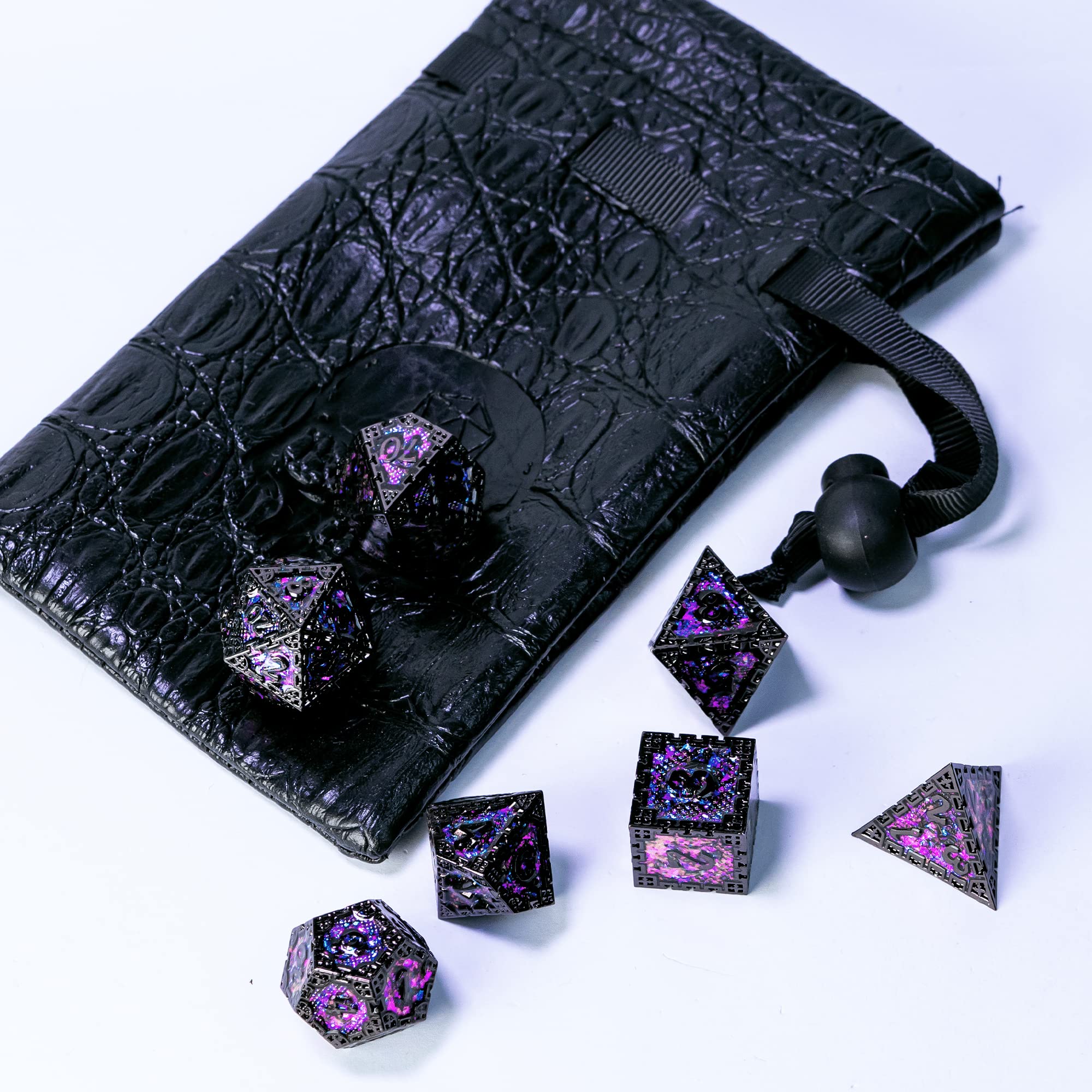 UDIXI Metal DND Dice Set, 7PCS Polyhedral D&D Dice Set Dragon d and d Dice for MTG Dungeons and Dragons Role Playing Games (Purple Sequins)