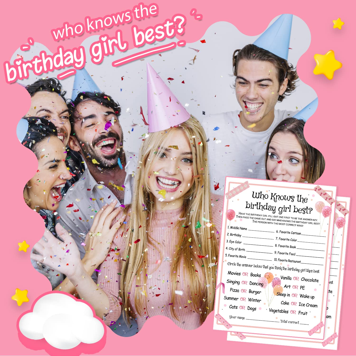 Who Knows The Birthday Girl Best - Birthday Girl Party Game - Girl Birthday Party Activity Notebook Themed Party Activity and Idea - Girl Birthday Supplies, Activity, Decorations - 20 Game Cards