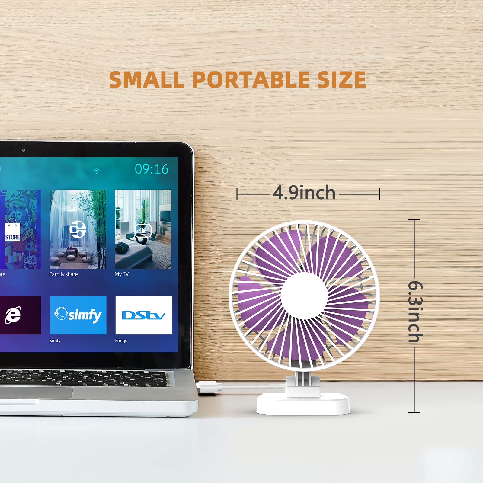 Koonie USB Small Desk Fan with Strong Airflow, 4 Inch Mini Personal Quiet Fan, 3 Speeds, 40° Head Adjustment for Desktop Office,Table