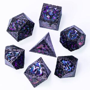 UDIXI Metal DND Dice Set, 7PCS Polyhedral D&D Dice Set Dragon d and d Dice for MTG Dungeons and Dragons Role Playing Games (Purple Sequins)