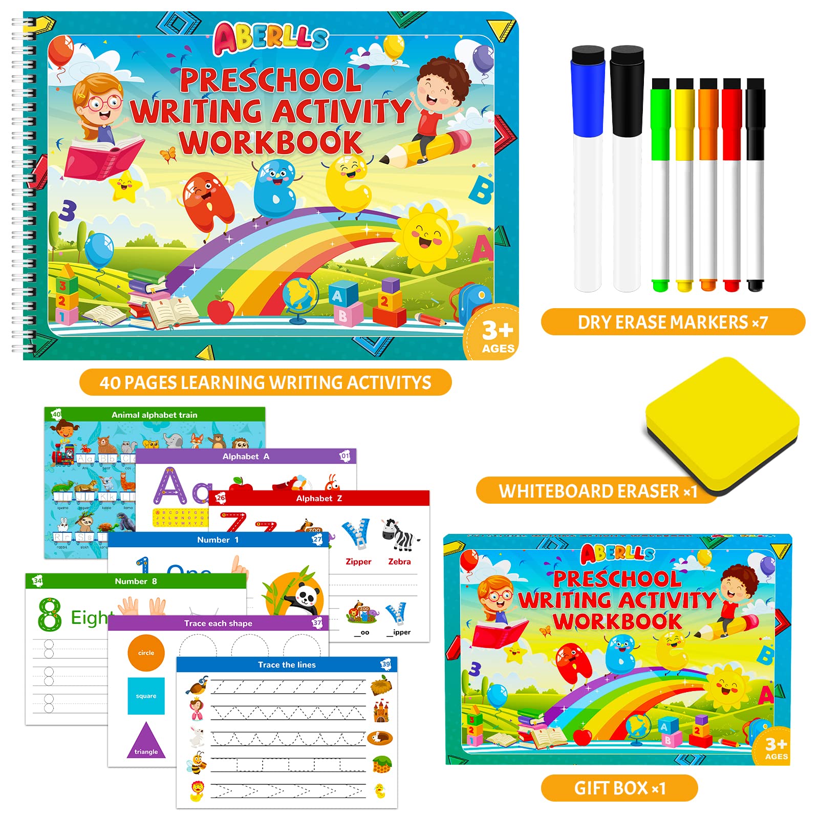 Handwriting Practice Book for Kids, Toddler Preschool Learning Activity for 3 4 5 Year Old, Kindergarten Educational Toys, Montessori Toys Learn Number Letters/ Shapes/ Animal/ Sight Words Workbook