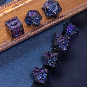 UDIXI Metal DND Dice Set, 7PCS Polyhedral D&D Dice Set Dragon d and d Dice for MTG Dungeons and Dragons Role Playing Games (Purple Sequins)