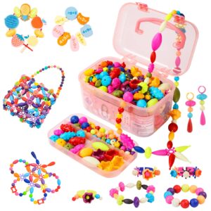 bemiton ideal birthday gift for girls aged 3 4 5 6 7 - pop beads jewelry making kit, arts and crafts toys for 3-7 year old kids, diy set for creative play