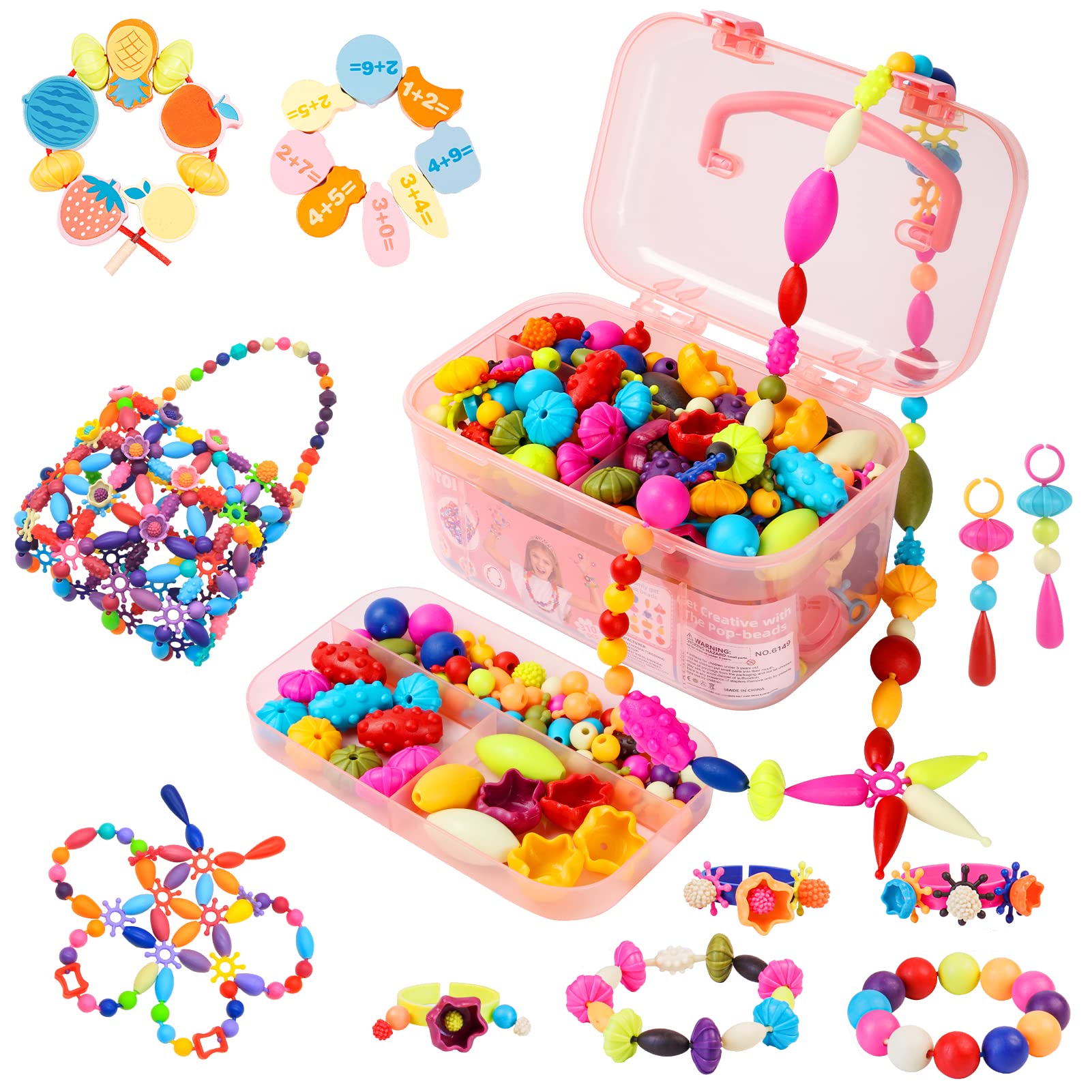 BEMITON Ideal Birthday Gift for Girls Aged 3 4 5 6 7 - Pop Beads Jewelry Making Kit, Arts and Crafts Toys for 3-7 Year Old Kids, DIY Set for Creative Play