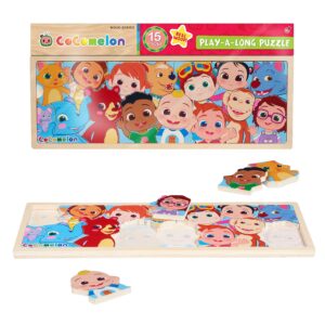 cocomelon play-a-long wooden puzzle, 15-pieces, recycled wood, officially licensed kids toys for ages 18 month by just play