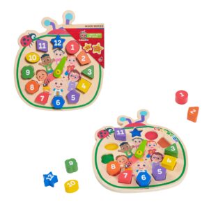 cocomelon count with me wooden clock, recycled wood, learning and education, officially licensed kids toys for ages 18 month by just play