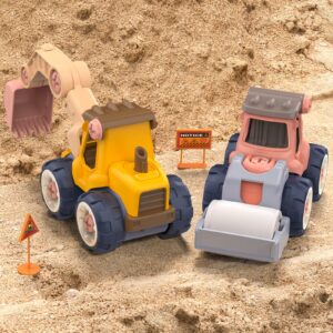 Vcent Toy 8 Pack STEM Construction Sand Toys for Toddlers Age 3-5, Take Apart Truck Toys for 3+ Year Old Boys, Excavator Beach Toys Construction Vehicles