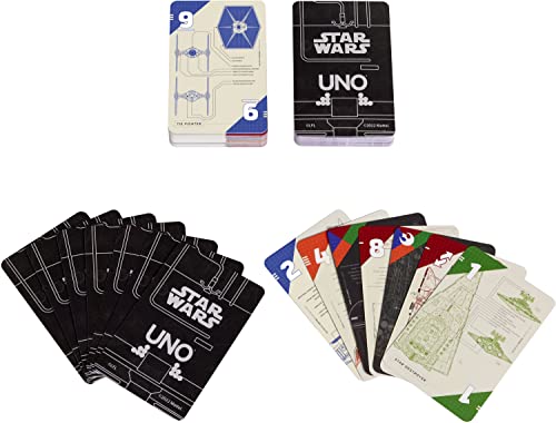 Mattel Games UNO Star Wars Technical Schematics Card Game for Kids & Adults with Blueprints of Space Stations, Ships & Droids