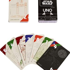 Mattel Games UNO Star Wars Technical Schematics Card Game for Kids & Adults with Blueprints of Space Stations, Ships & Droids