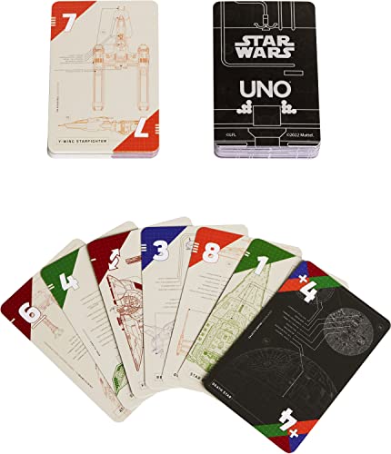 Mattel Games UNO Star Wars Technical Schematics Card Game for Kids & Adults with Blueprints of Space Stations, Ships & Droids