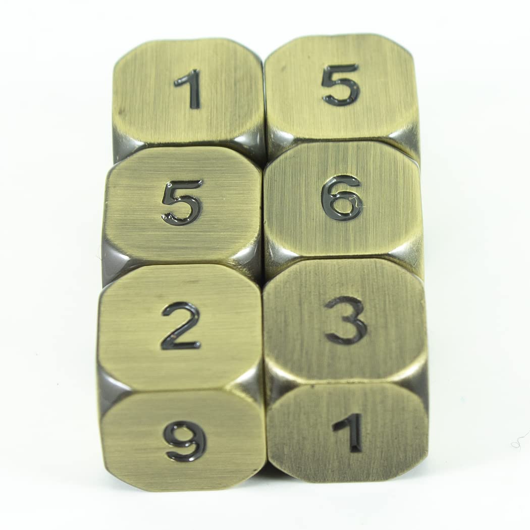 Gold Metal D6 Dice - Set of Six, Antique Finish