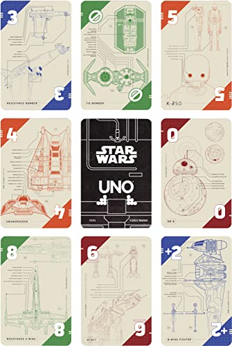 Mattel Games UNO Star Wars Technical Schematics Card Game for Kids & Adults with Blueprints of Space Stations, Ships & Droids