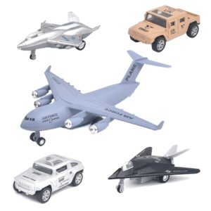 ailejia die cast metal toy cars set of 5,plane military aircraft and aircraft fighter trucks vehicle transport aircraft for boys girls birthday gift (military series)