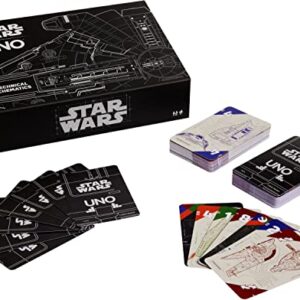 Mattel Games UNO Star Wars Technical Schematics Card Game for Kids & Adults with Blueprints of Space Stations, Ships & Droids