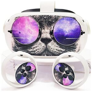 lchh vr headset skin stickers vinyl decal stickers compatible with oculus quest 2, vr headset and controllers virtual reality protective decal skin, accessories for meta quest 2 (starry cat)