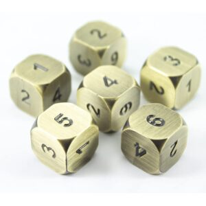 Gold Metal D6 Dice - Set of Six, Antique Finish