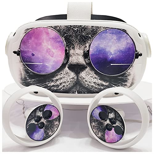 LCHH VR Headset Skin Stickers Vinyl Decal Stickers Compatible with Oculus Quest 2, VR Headset and Controllers Virtual Reality Protective Decal Skin, Accessories for Meta Quest 2 (Starry Cat)