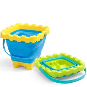 Castle Foldable Beach Sand Buckets Toy Set, 2L Silicone Collapsible Pails, Large Multi Functions Sandbox Kit Camping Traveling Gear, Beach Buckets Essential for Vacation Kids Adults 2 Pack