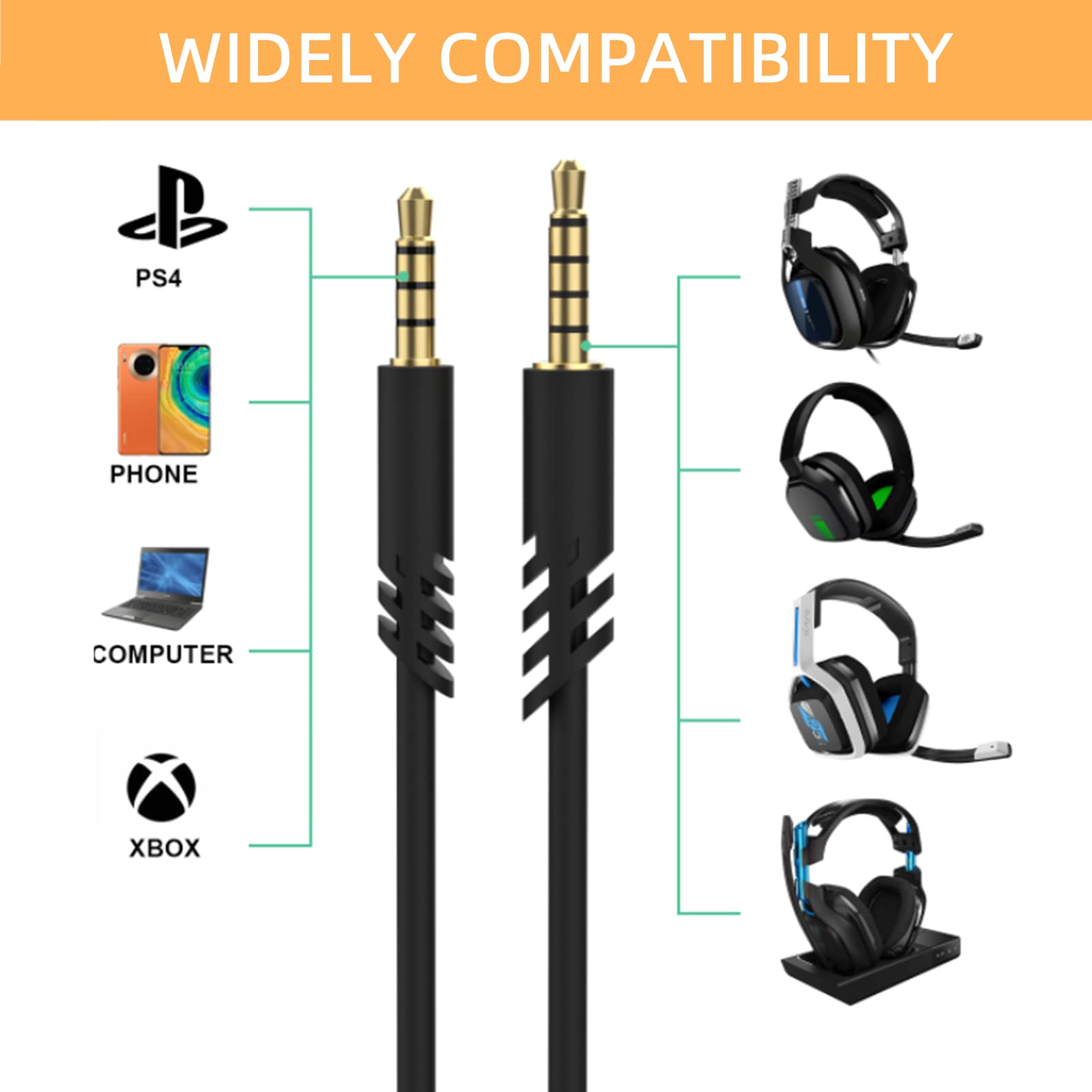 Learsoon 2.0M Replacement Astro A10 Cable A40 Cord with Volume Control Function Compatible A10, Gaming Headset, 3.5mm AUX for Xbox One, PS4 Controller-6.6ft, Black