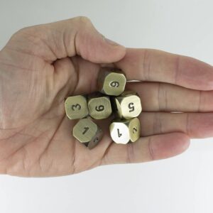 Gold Metal D6 Dice - Set of Six, Antique Finish