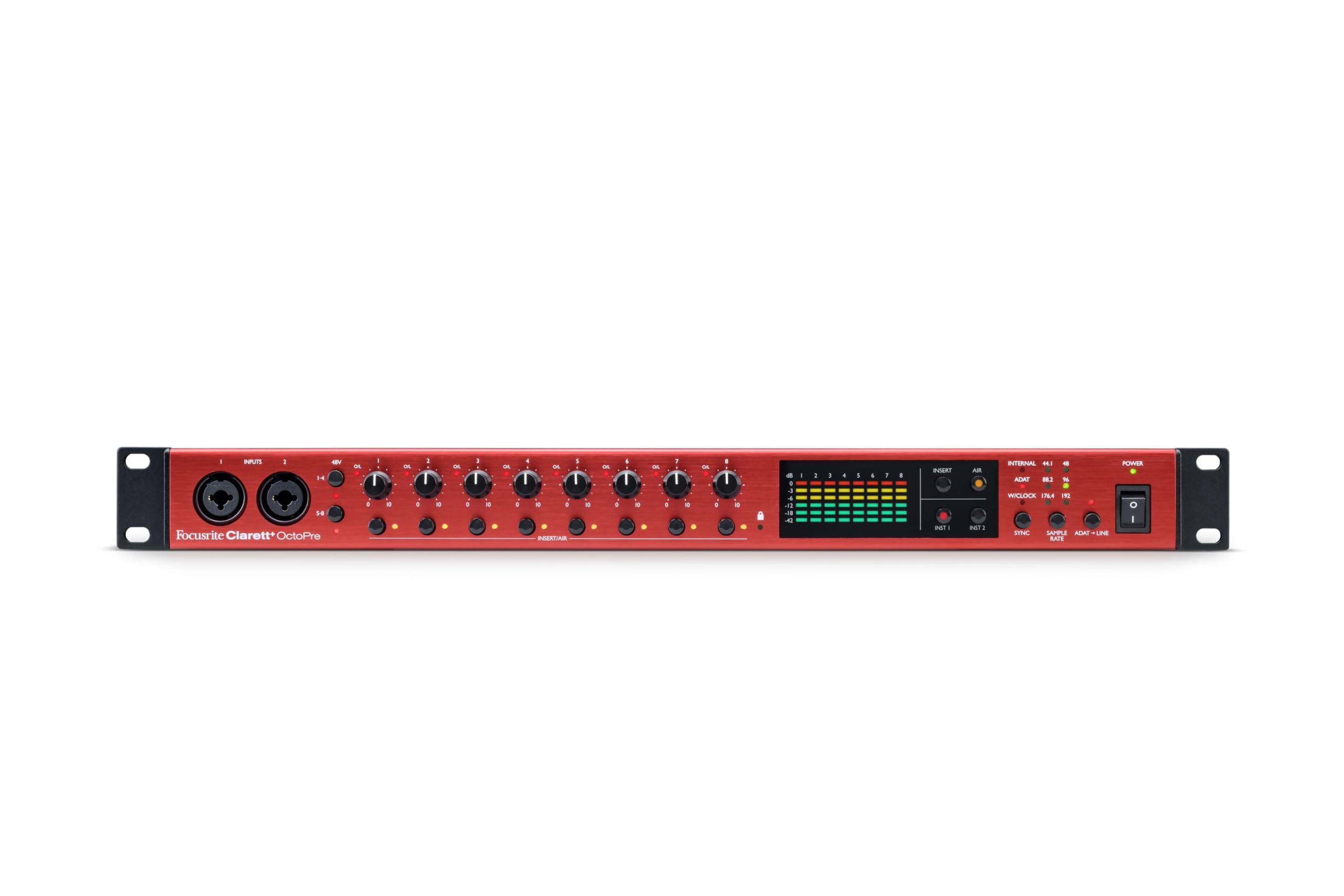 Fo­cus­rite Clar­ett+ Oc­to­Pre Pro­fes­sion­al Qual­ity 8-in/8-out ADAT Mic Preamp for Mu­sic Pro­duc­tion, with High Dy­nam­ic Range, Ul­tra-low Noise, and All-ana­logue Air