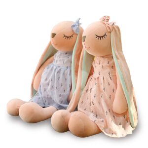 keludu set of 2 kawaii plush bunny easter stuffed animal, 16.5 in super soft rabbit doll with long ears for girls/kids/babies