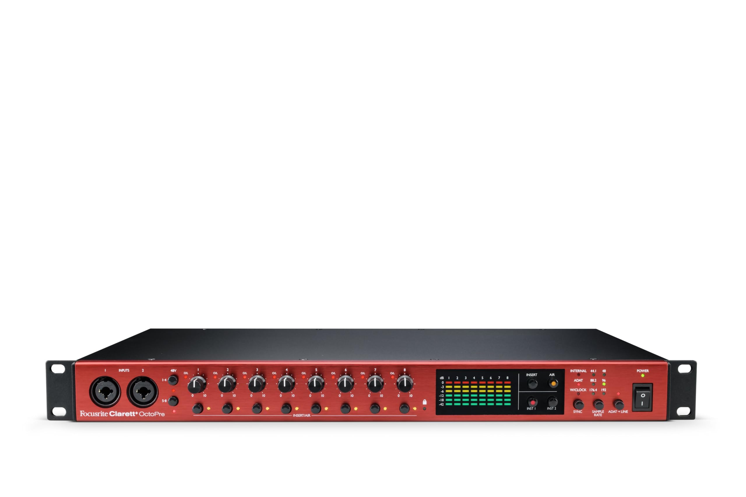 Fo­cus­rite Clar­ett+ Oc­to­Pre Pro­fes­sion­al Qual­ity 8-in/8-out ADAT Mic Preamp for Mu­sic Pro­duc­tion, with High Dy­nam­ic Range, Ul­tra-low Noise, and All-ana­logue Air