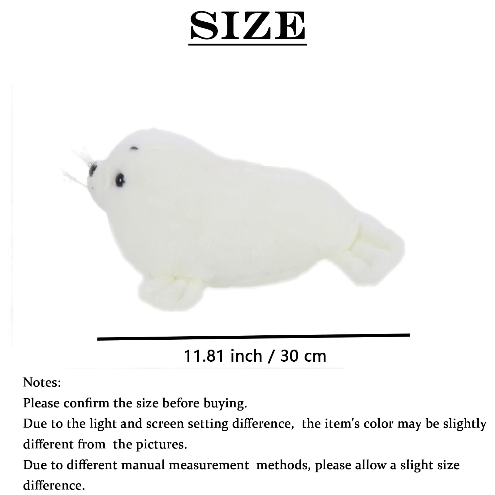 Seal Plush Stuffed Animal White Cute Toy Pillow Kawaii Doll for Kids, 11.8 inch