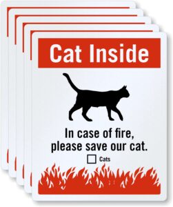 smartsign (pack of 5) 5 x 4 inch “cat inside - in case of fire please save our cat” labels, 5.5 mil laminated vinyl, 3m engineer grade reflective material, red/black on white, made in usa