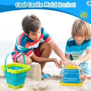 Castle Foldable Beach Sand Buckets Toy Set, 2L Silicone Collapsible Pails, Large Multi Functions Sandbox Kit Camping Traveling Gear, Beach Buckets Essential for Vacation Kids Adults 2 Pack